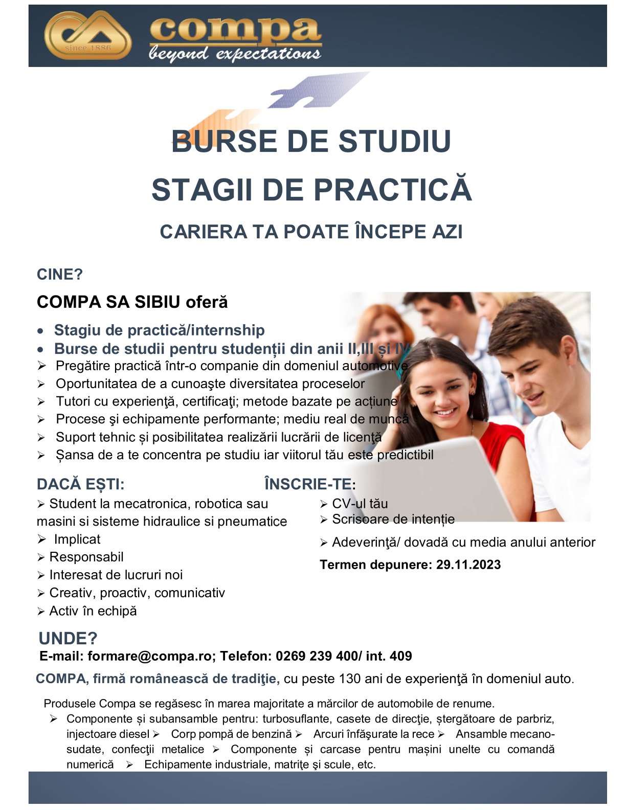 BURSE DE STUDIU SI STAGII DE PRACTICĂ – COMPA S.A. SIBIU – Facultatea ...